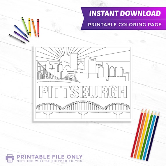 Pittsburgh Coloring Printable Instant Digital Download Adult | Etsy