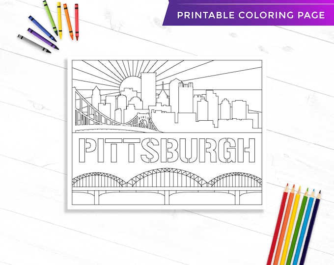 Pittsburgh Coloring Printable, Instant Digital Download, Adult Stress ...