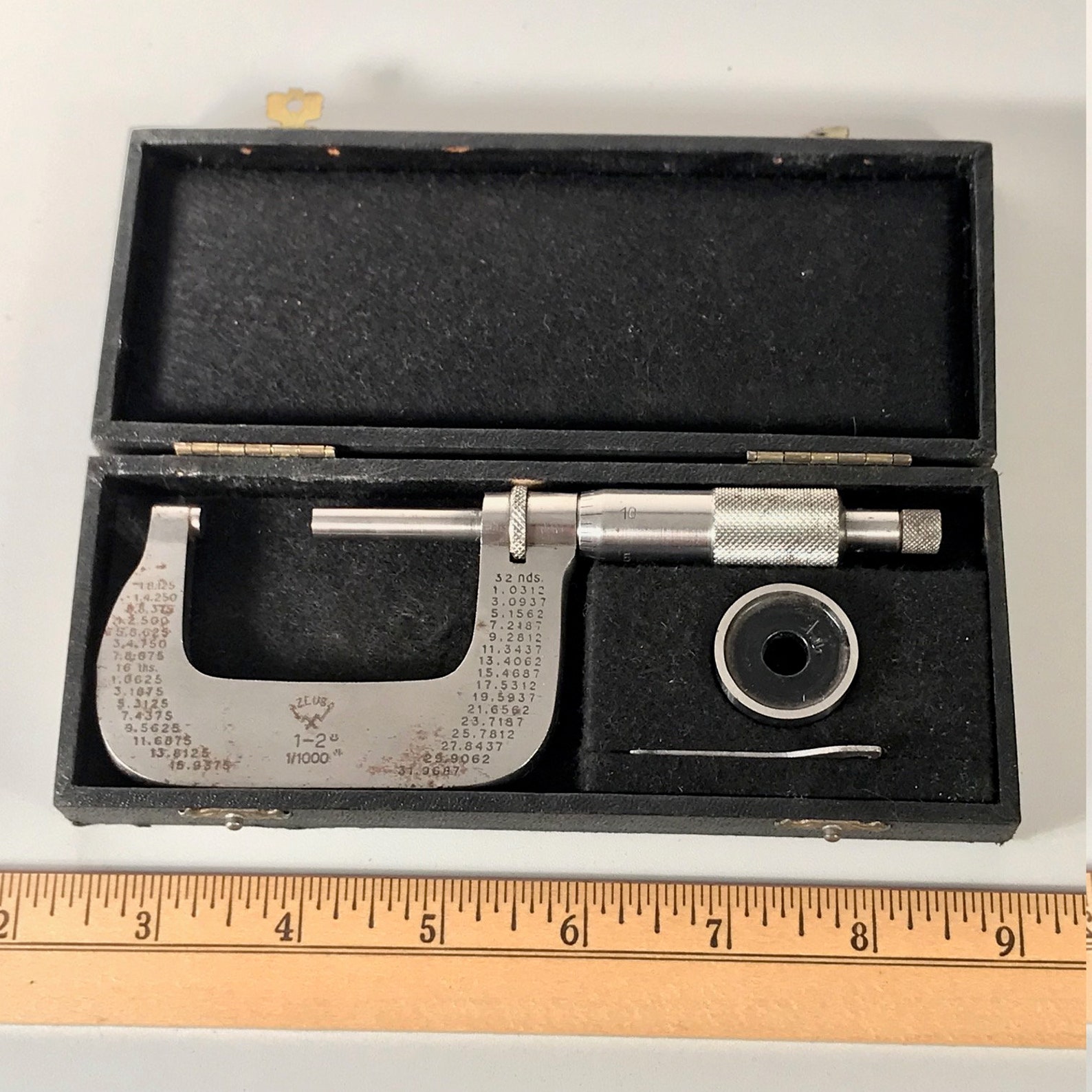 German Zeus Micrometer in Hard Box Case, 1 - 2 Inch, 1/10,000ths, Made ...