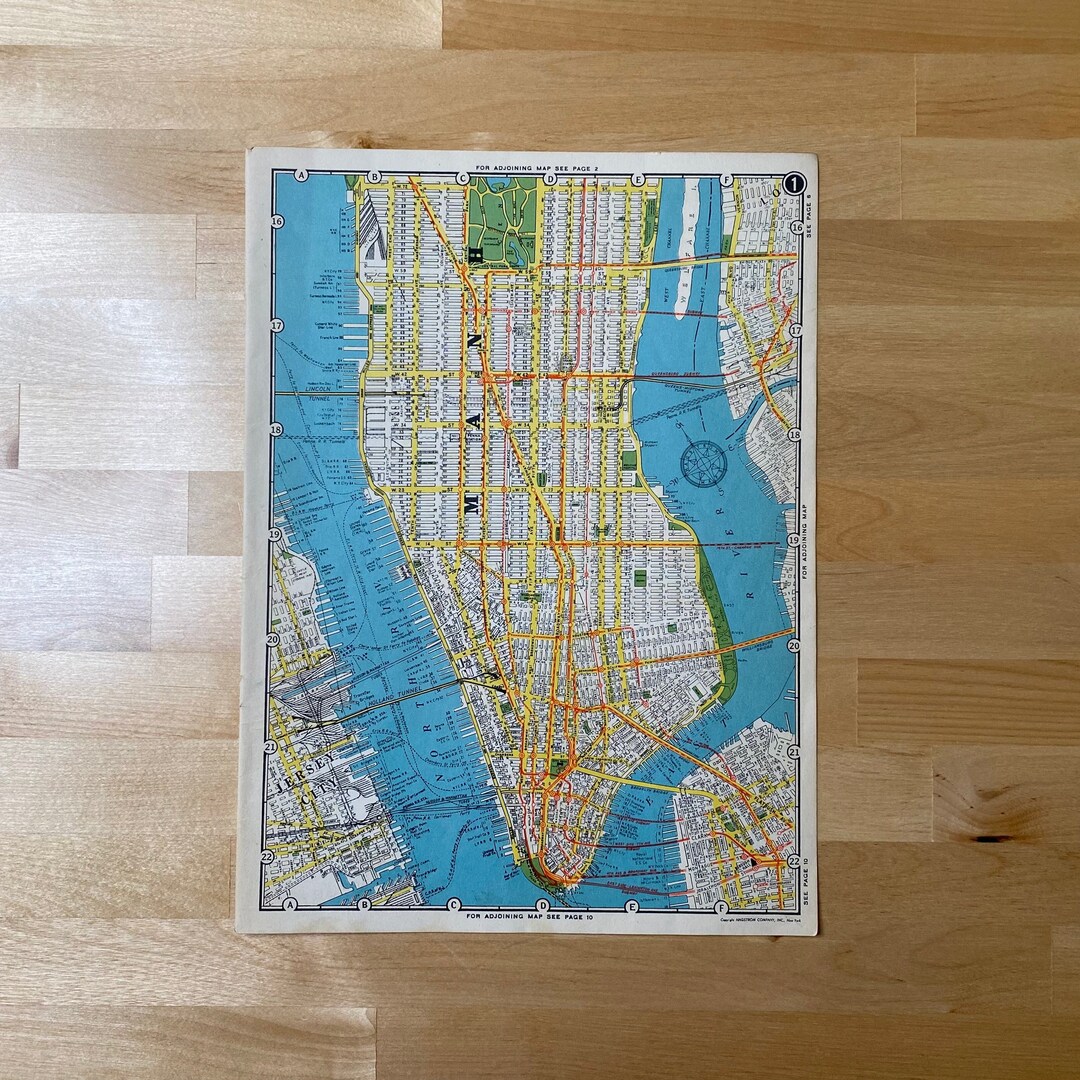 1945 New York City Map, Manhattan Map, Central Park Map, Authentic NYC ...