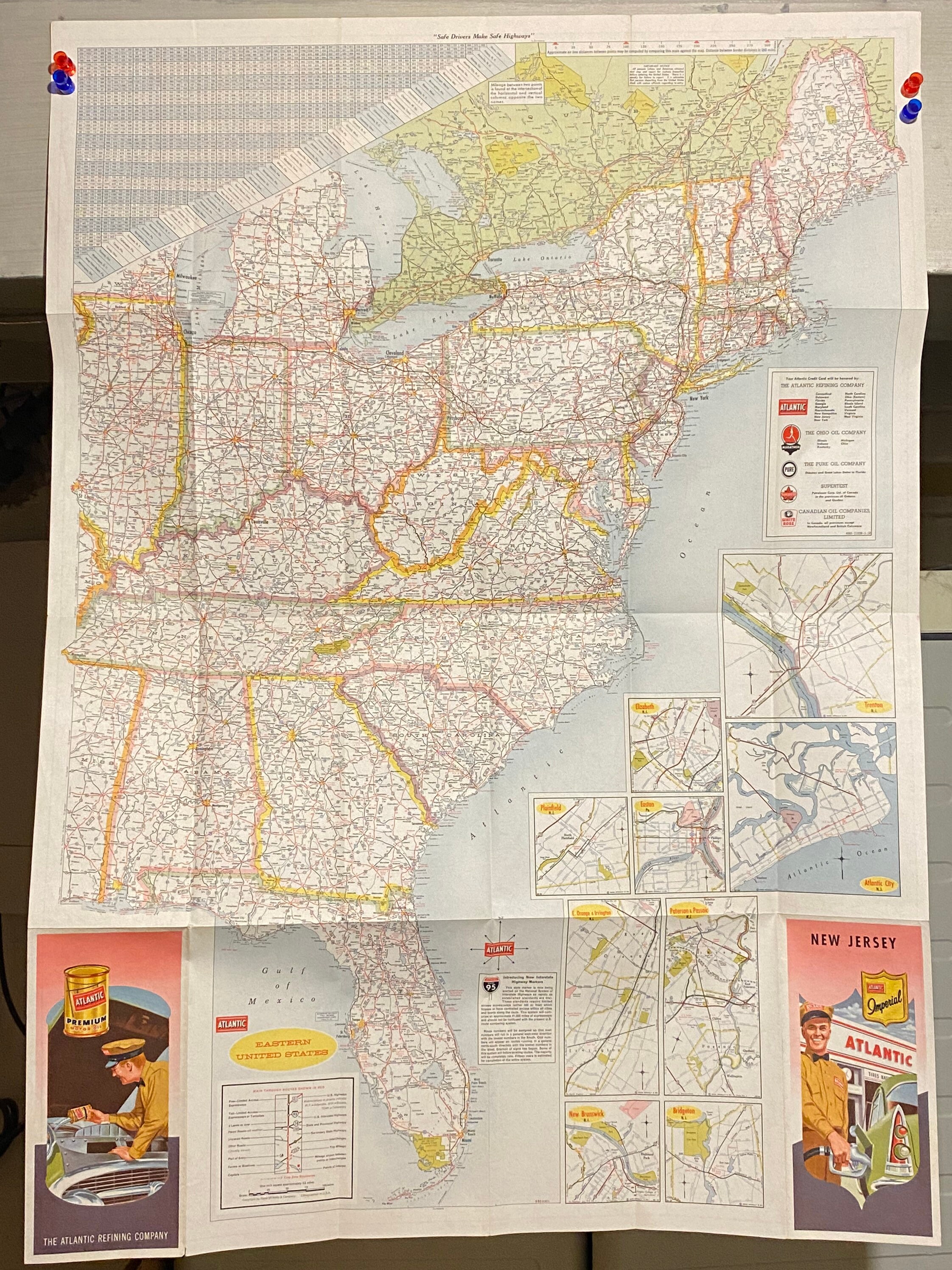 1950s Atlantic Premium Motor Oil Map New Jersey Travel Map | Etsy