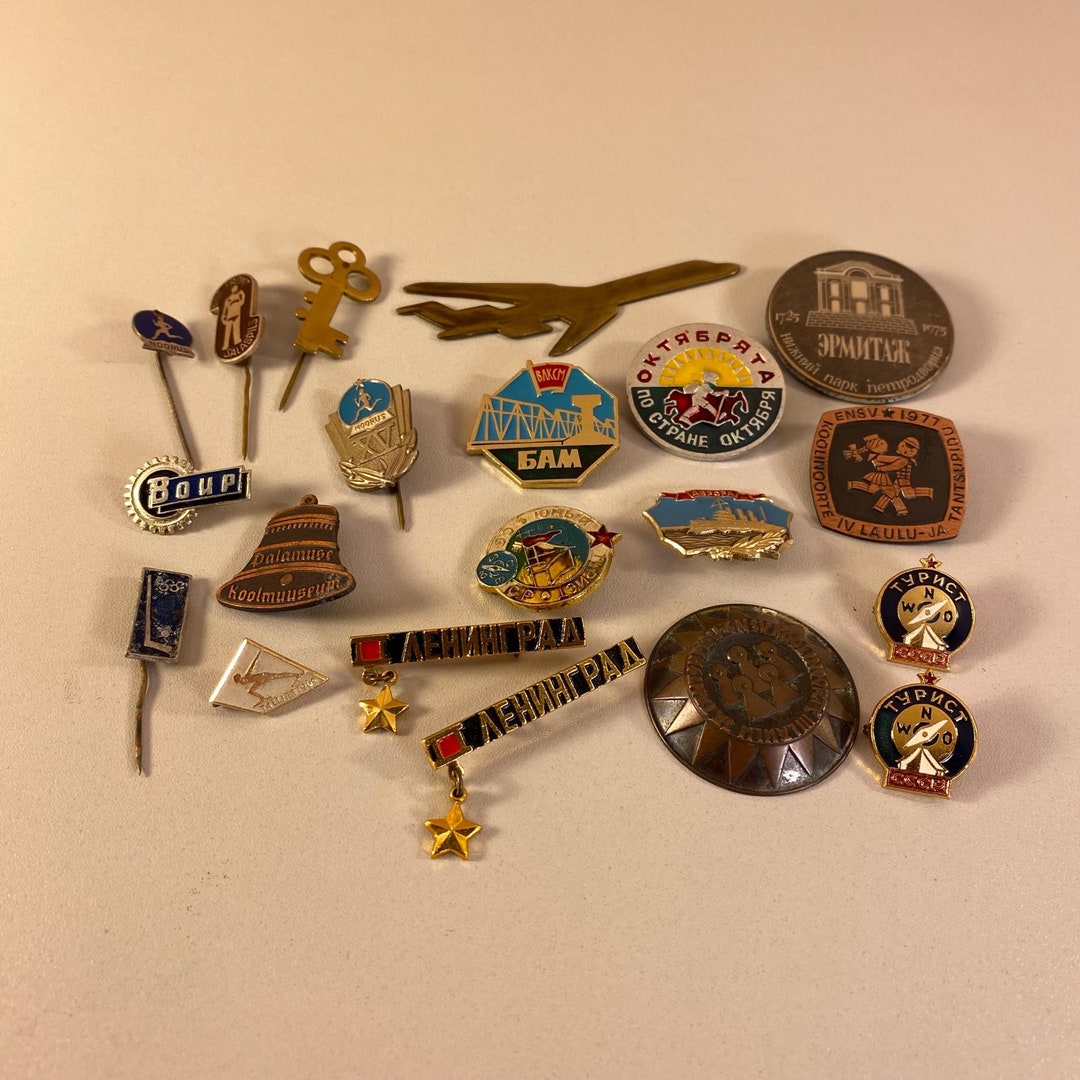 20 Qty USSR Made Pins and Tourist Collectibles, Enamel and Metal ...
