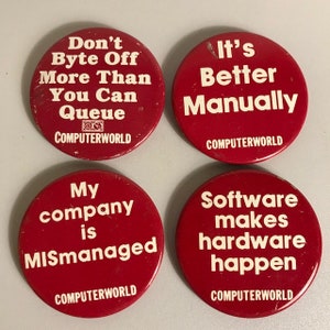 8 Computer World Vintage Pinback Buttons, 8 Metal Buttons, Vintage ...