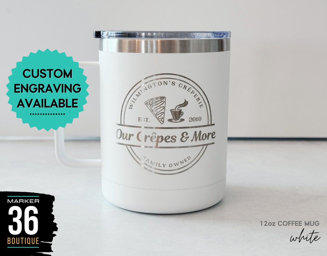 CUSTOM Engraved 12oz Stainless Steel Coffee Mug With Handle ...