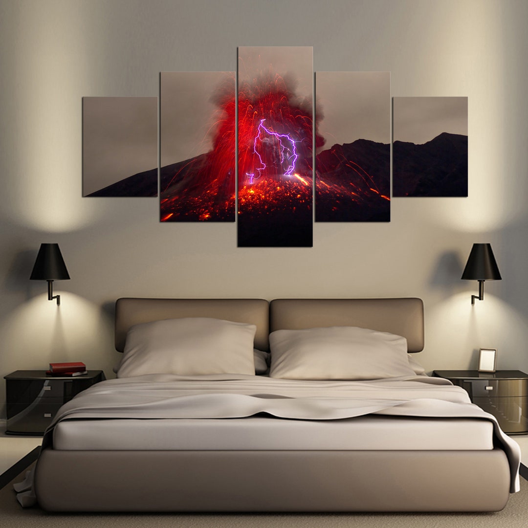 Volcanic Lightning Multi Panel Canvas Set, Mountain House Decor Picture ...