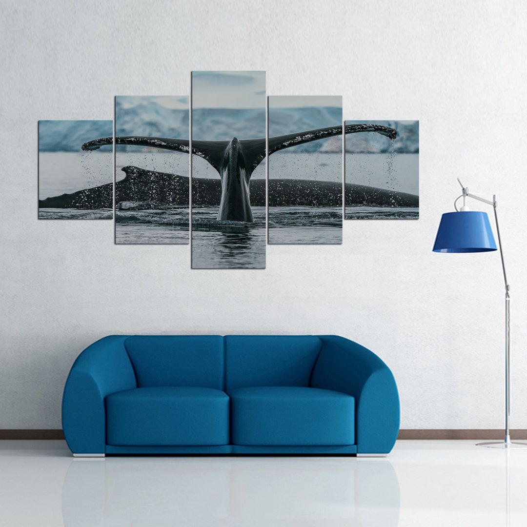 Whale Tail Multi Panel Canvas Set, Humpback Whale 5 Piece House Decor ...