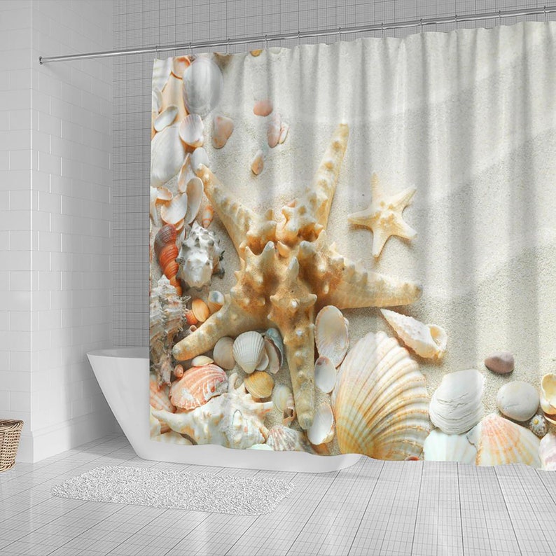 Seashells Shower Curtain Bathroom Decor Starfish Clam Shell - Etsy Canada