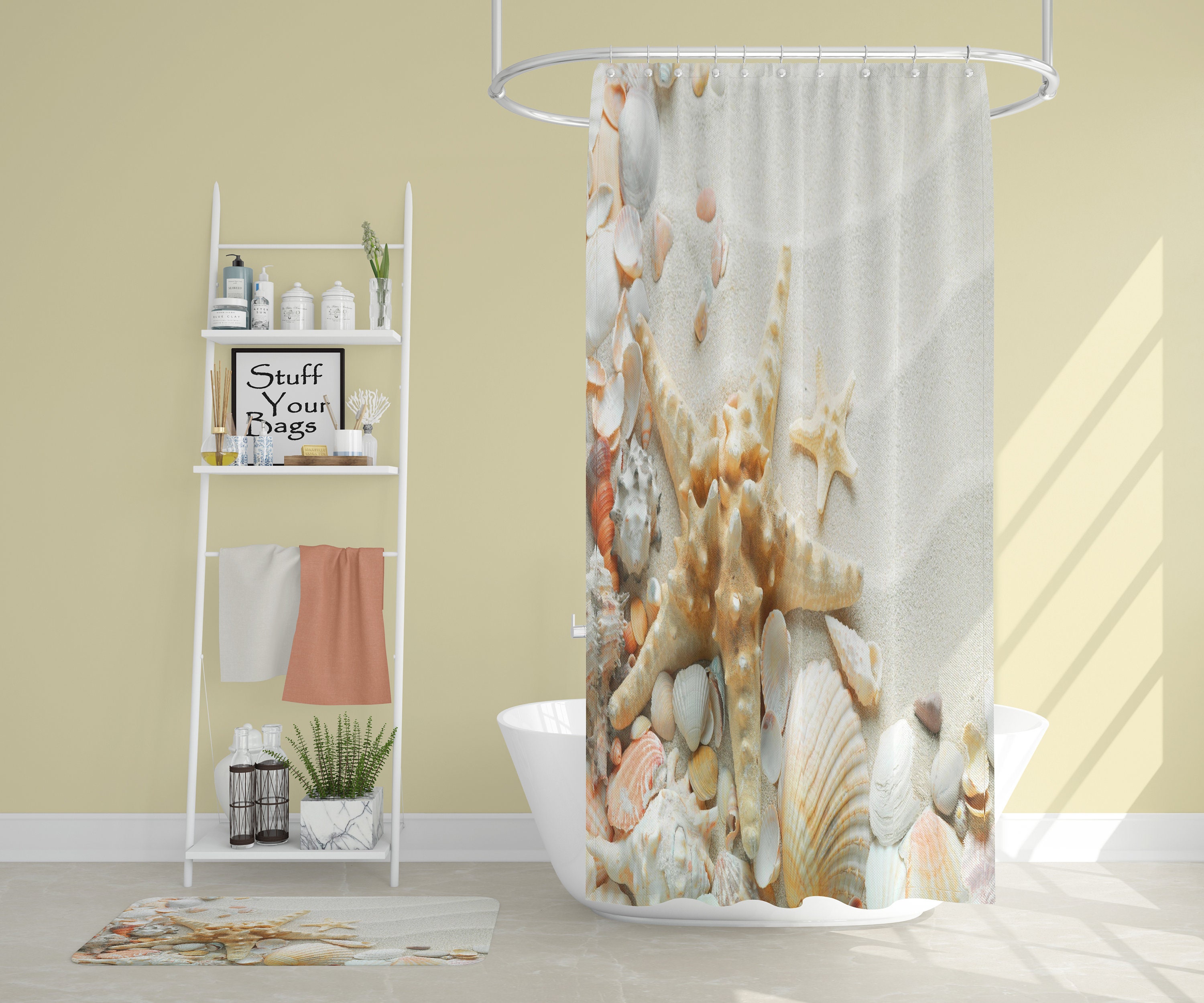 Seashells Shower Curtain Bathroom Decor Starfish Clam Shell - Etsy Canada