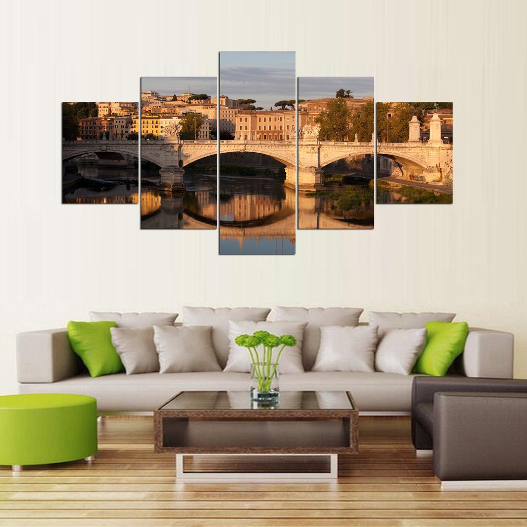 Rome, Italy Multi Panel Canvas Set, River Bridge House Decor Picture ...