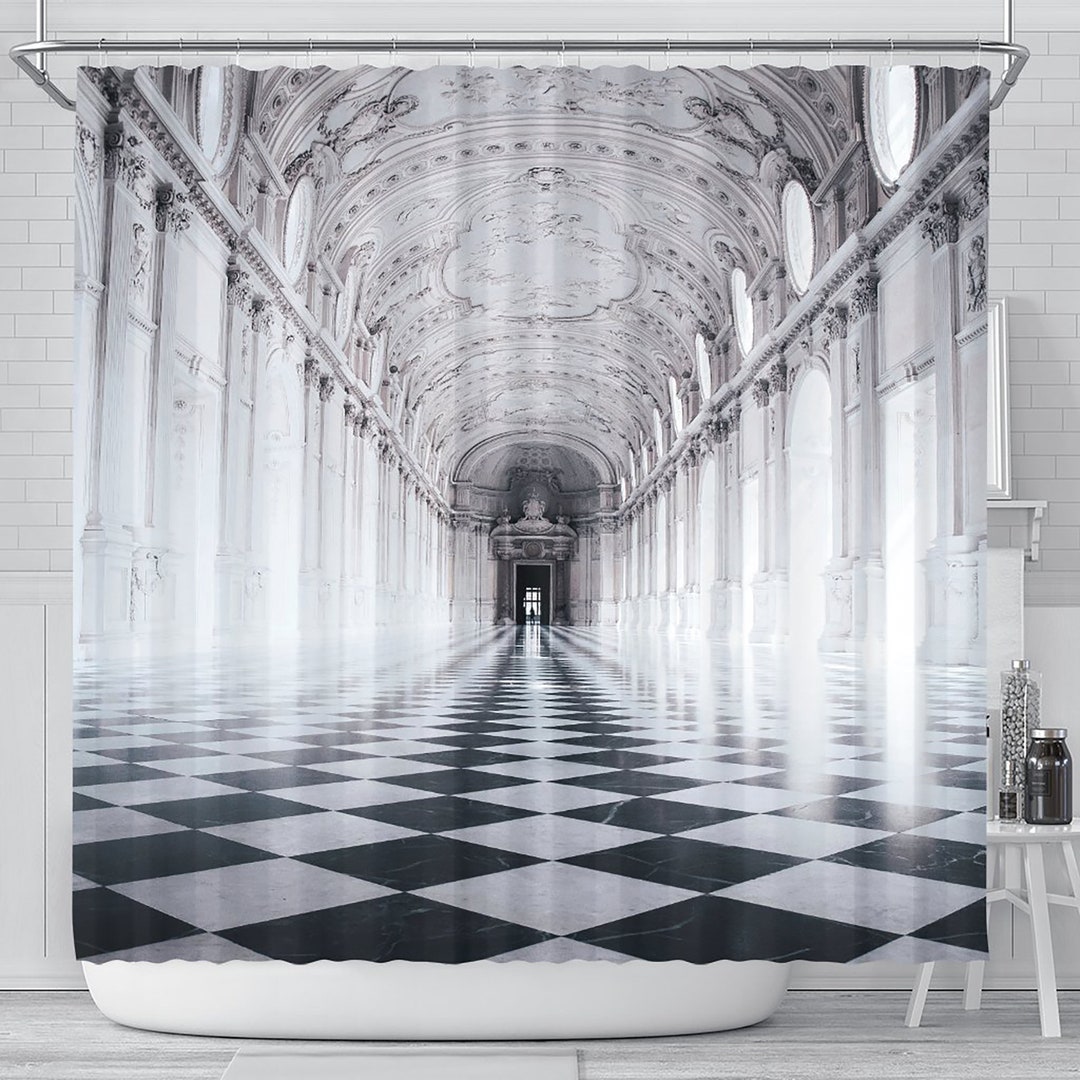 Checkered Hall Shower Curtain, Bathroom Decor, Black & White, Home ...