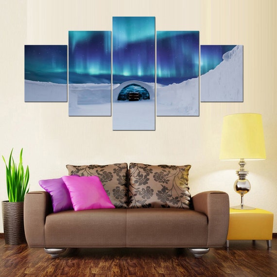 Modern Igloo Multi Panel Canvas Set Northern Lights Snow | Etsy