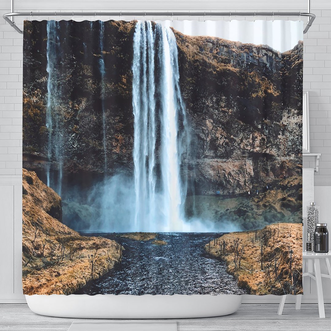 Black Rock Falls Shower Curtain, Bathroom Decor, Nature Waterfall ...