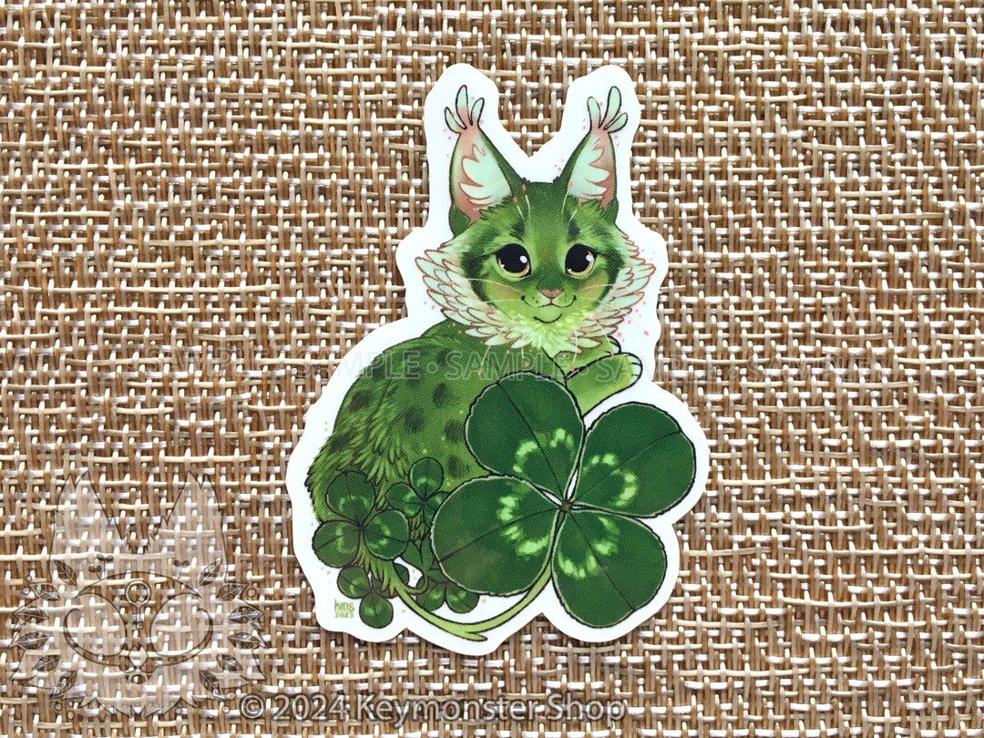 Botanicats - Four Leafed Clover Cat Clear Vinyl Sticker - Etsy