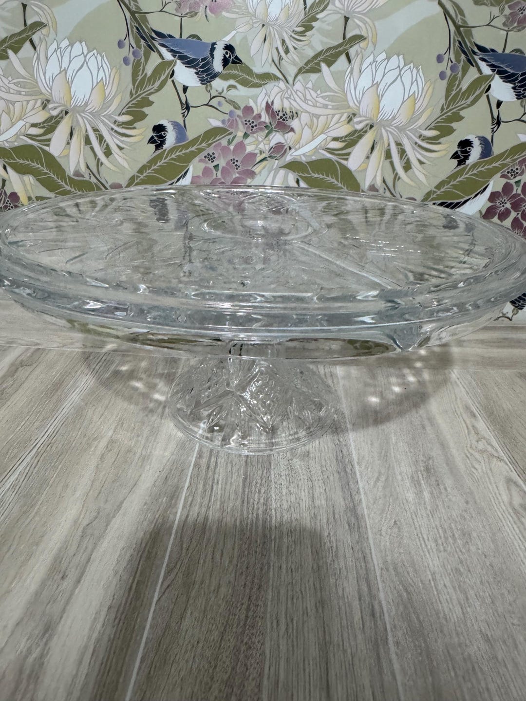 Vintage Clear Pressed Glass Cake Stand | Elegant Pedestal Dessert ...