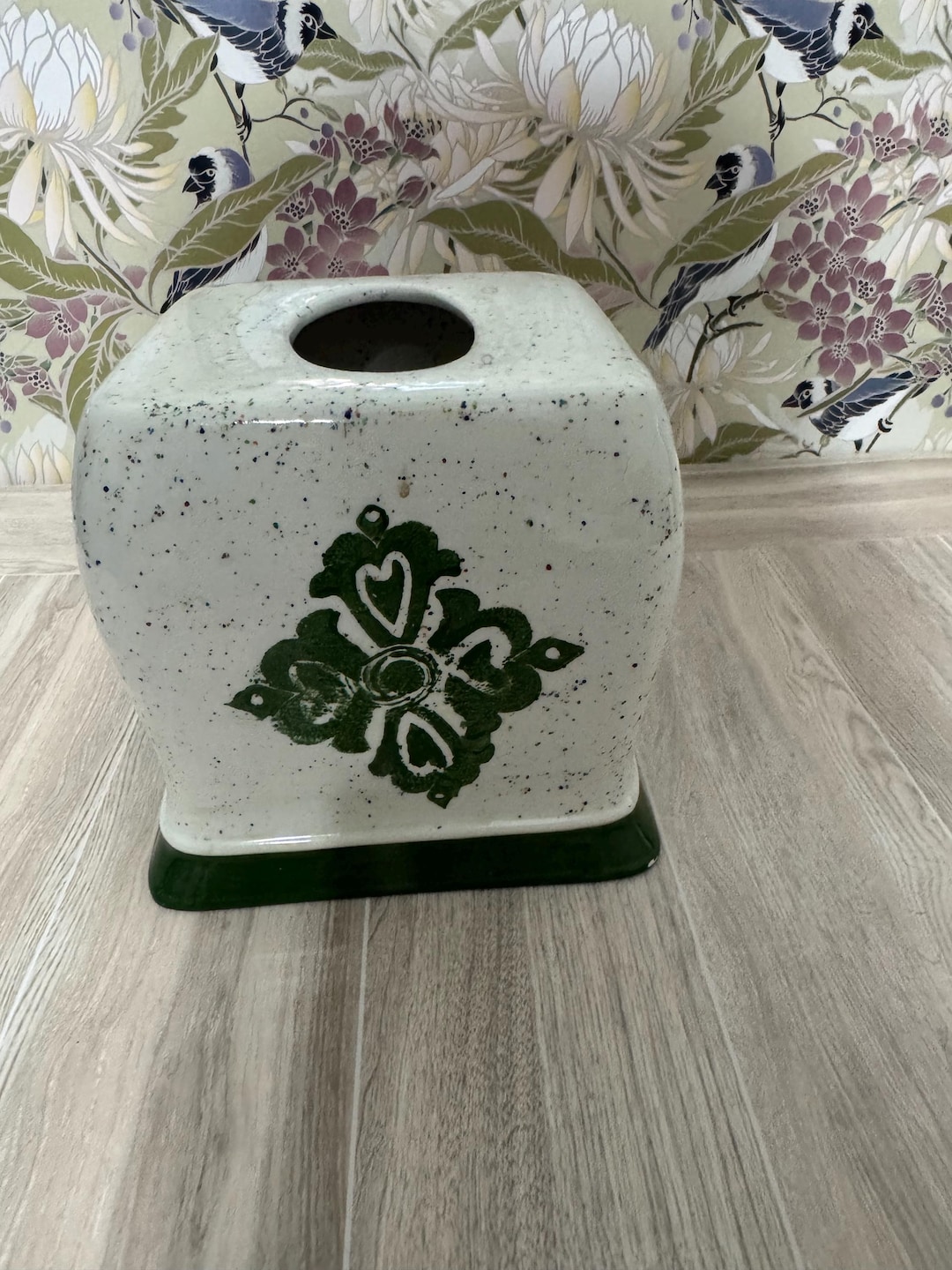 Vintage Ceramic Tissue Box Cover | Speckled White and Green Pottery ...