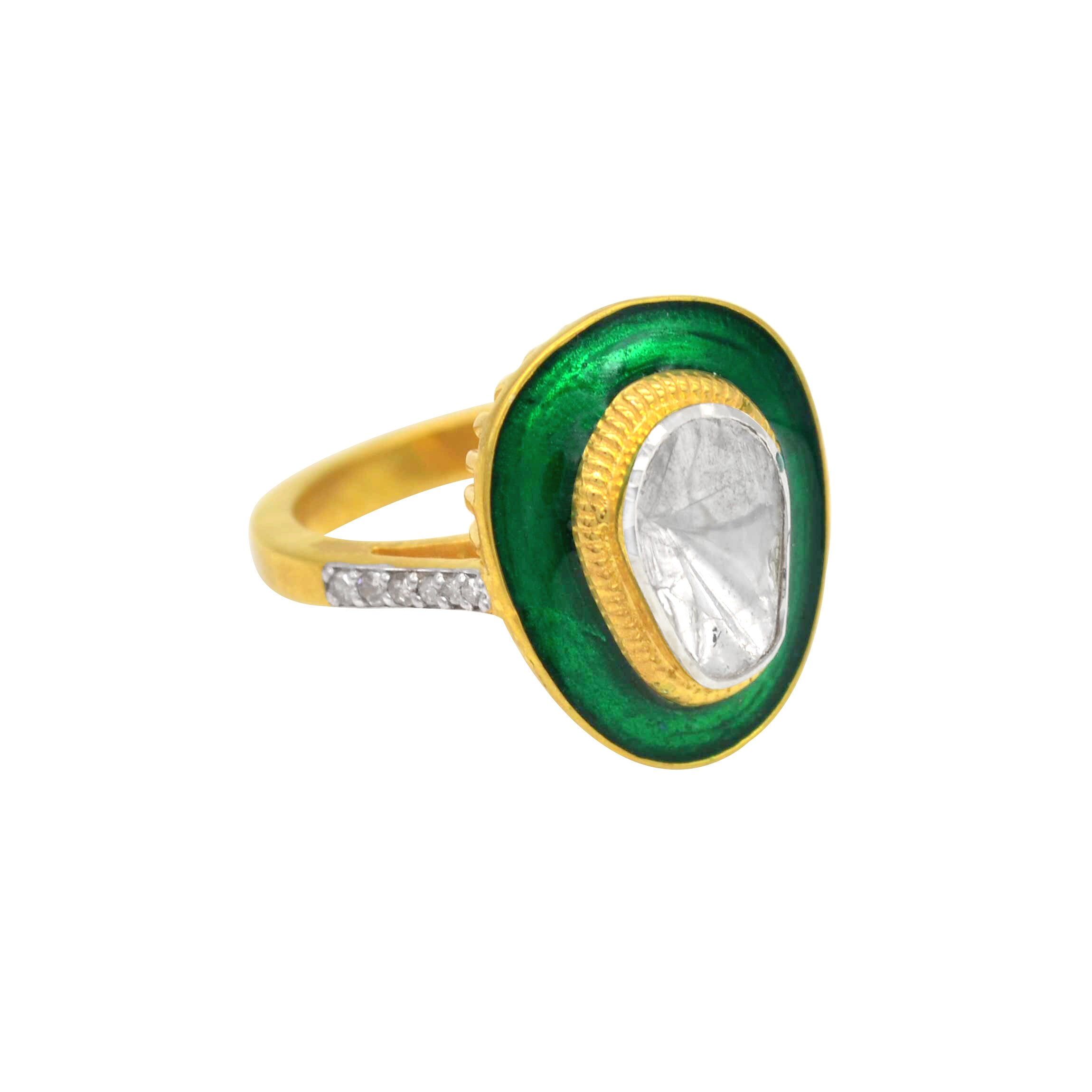 925 Sterling Silver 18k Micron Gold Plated Natural Pave Diamond Polki ...