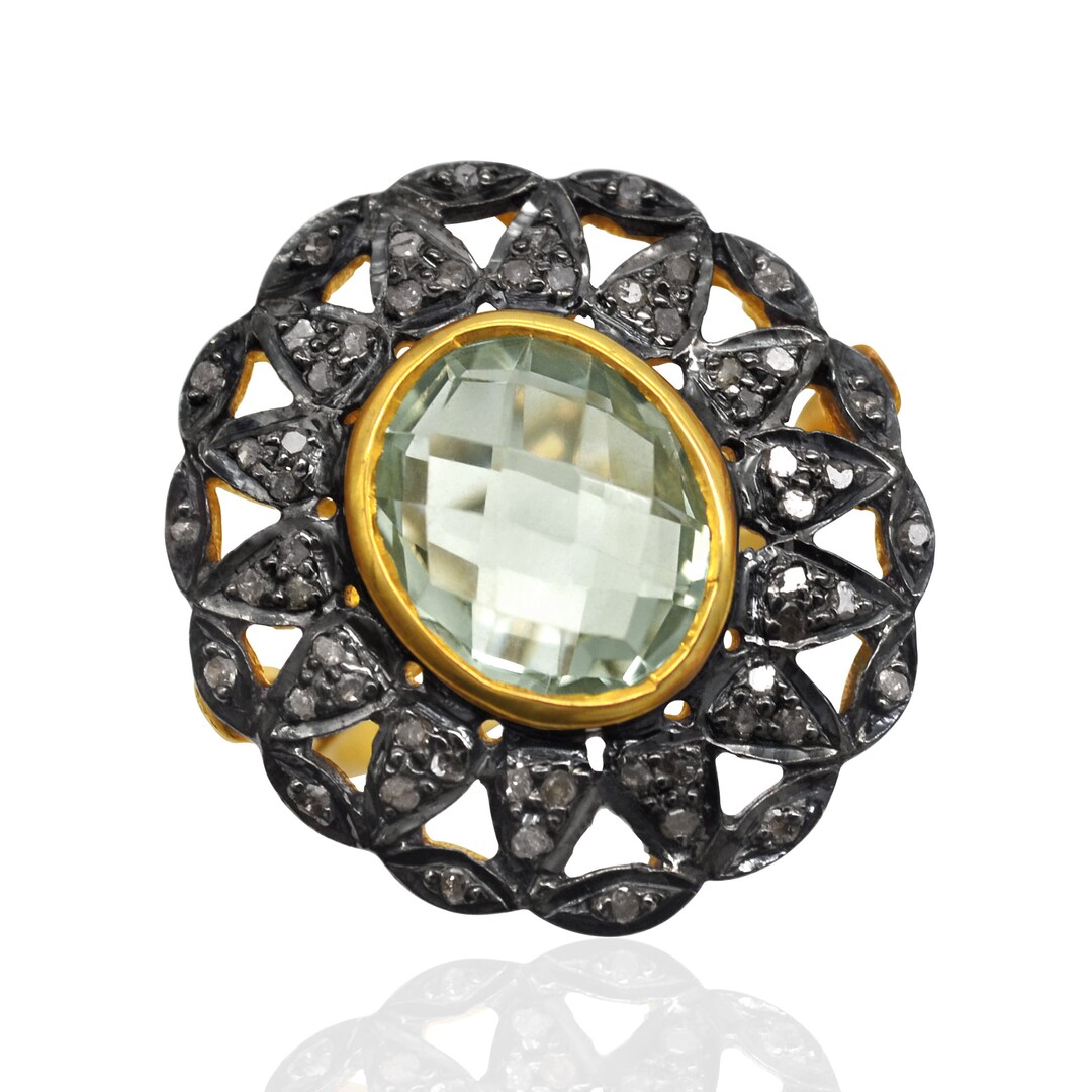 925 Sterling Silver 18k Micron Gold Plated Black Rhodium Natural Green ...