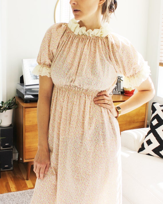 1970s Handmade Vintage Ruffle Floral Midi Dress - Gem