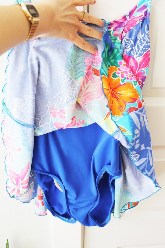 1990s Vibrant Floral Skirted One Piece Bathing Suit - Gem