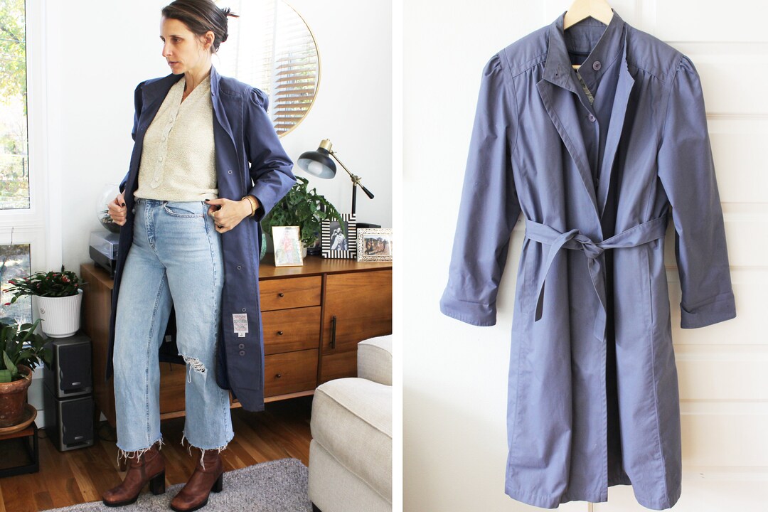 Vintage Slate Blue Overcoat | 80s London Fog Trench Coat - Etsy