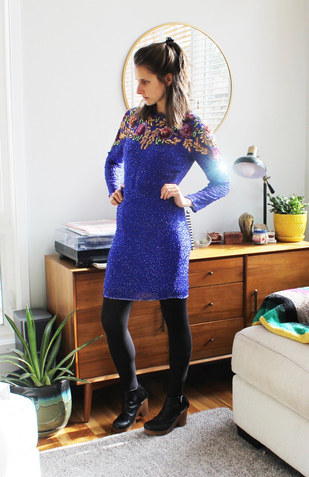 Bright Blue Floral Beaded Dress - Etsy