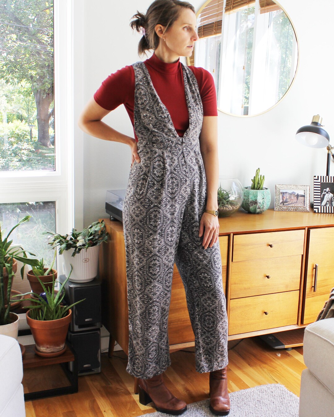 Retro Gray Overalls | Funky Abstract Print Jumpsuit - Etsy