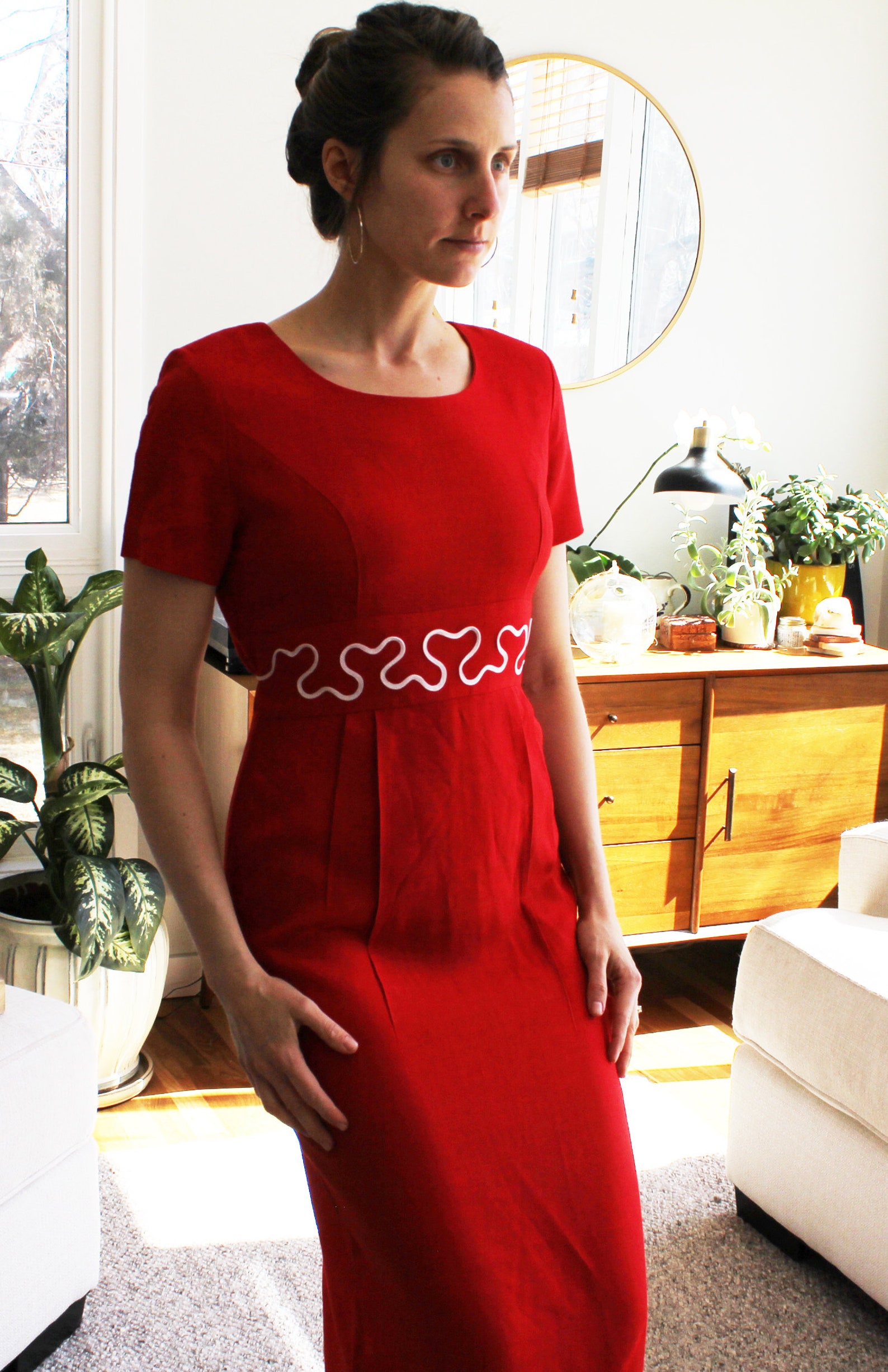 90s Red & White Empire Waist Day Dress - Etsy