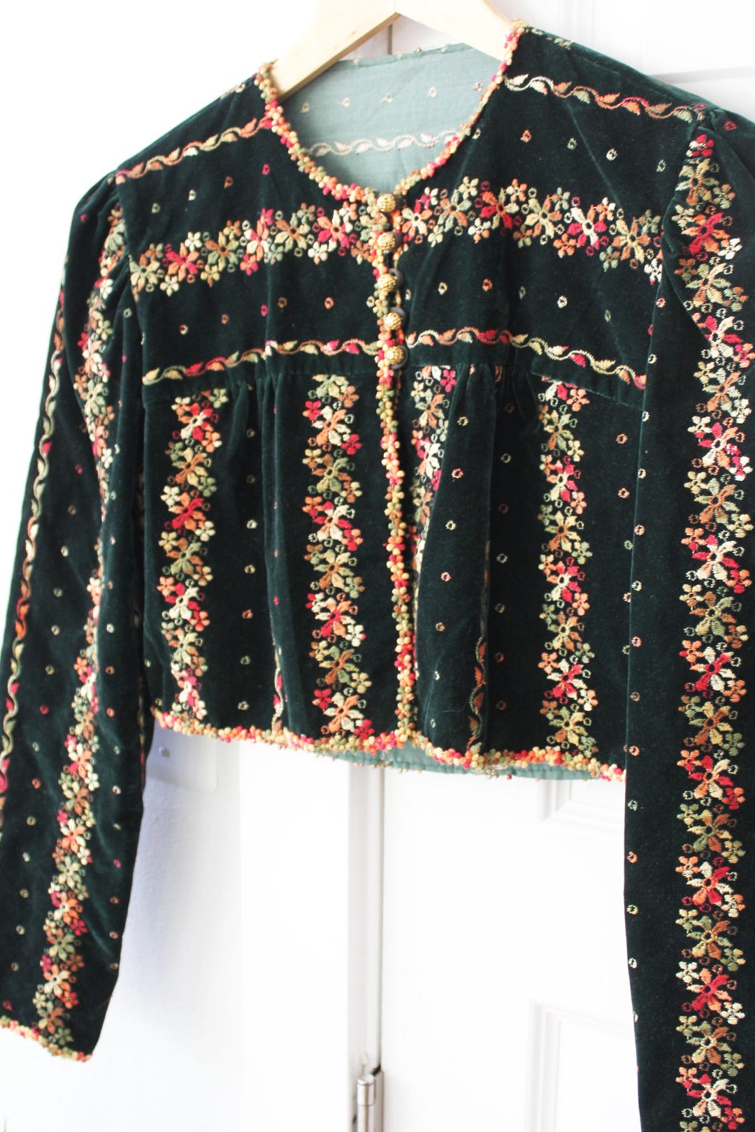 1970s Hunter Green Velvet Floral Embroidered Bolero Jacket - Etsy