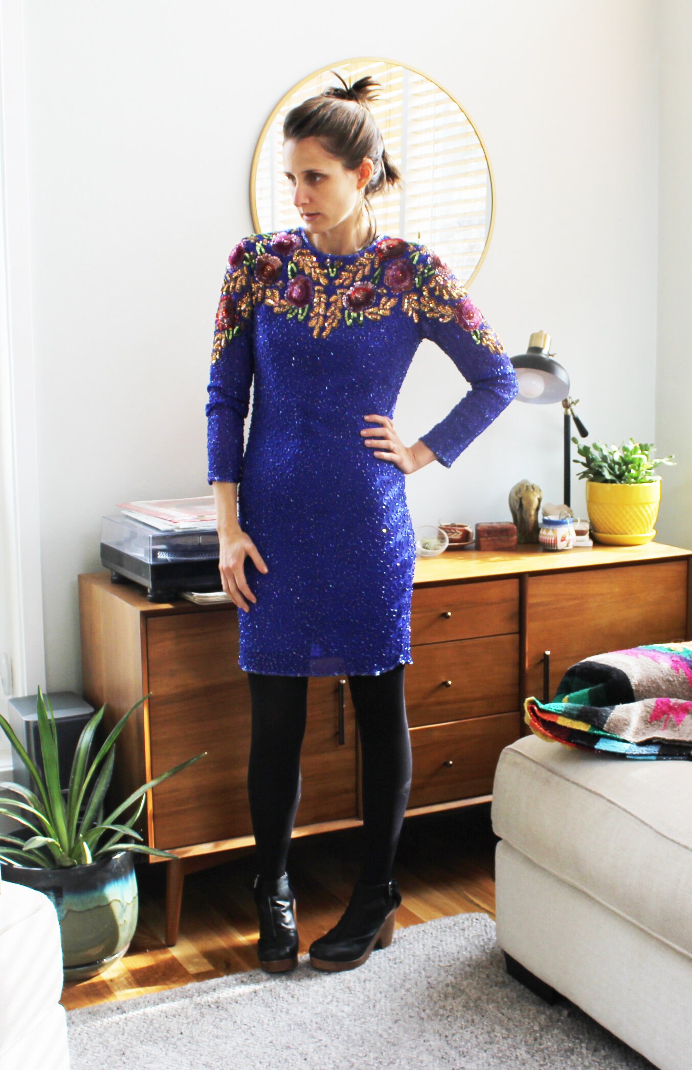 Bright Blue Floral Beaded Dress | Etsy