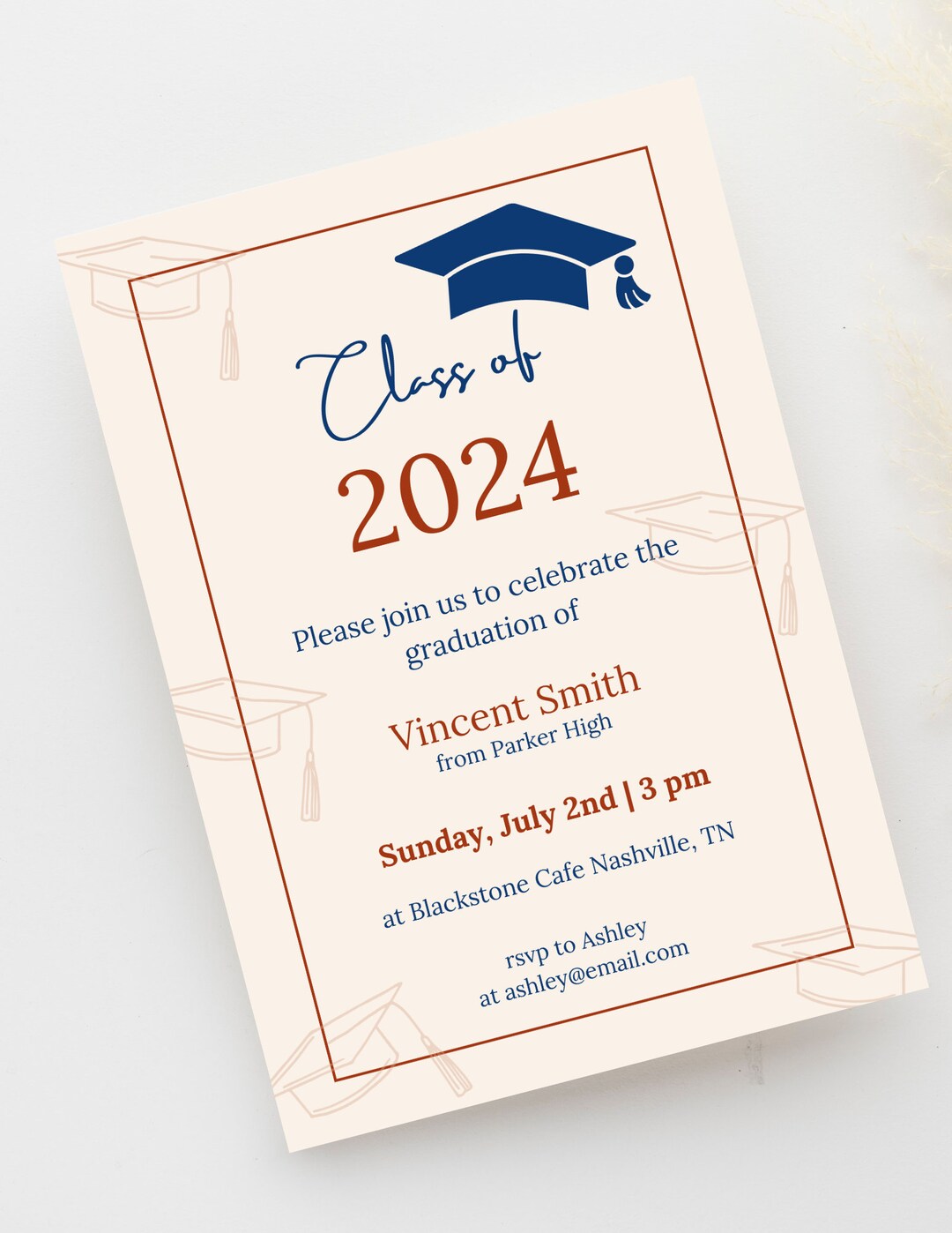 Printable Graduation Party Invite 5 W X 7 H DIY Editable Printable ...