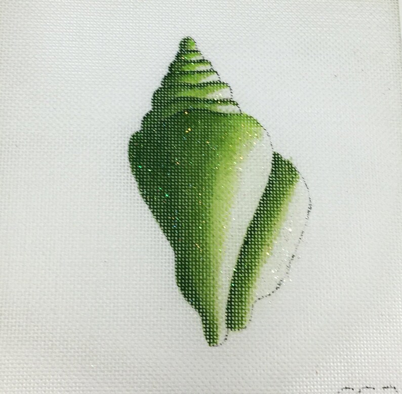 Sparkle Lime Green Conch Shell Hand Painted Needlepoint Canvas Design ...