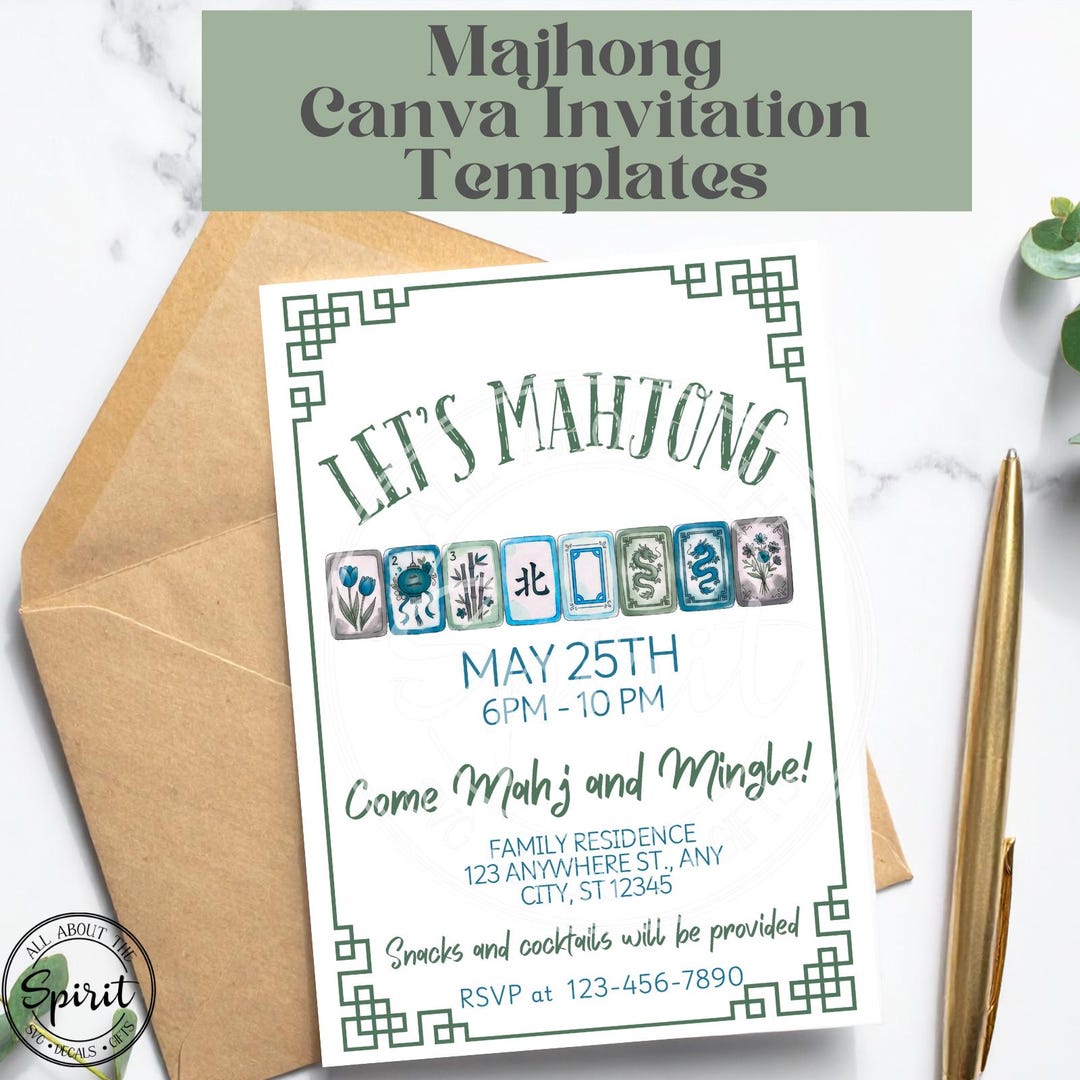Let's Mahjong Party Invitation, Mahj and Mingle Invitation, Canva ...