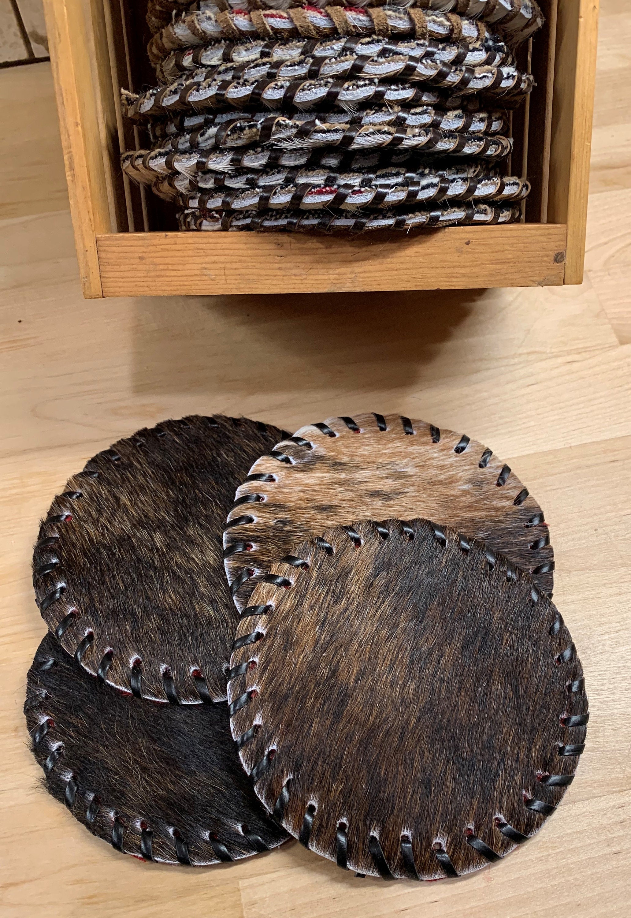Hand Laced COWHIDE COASTERS, Multiple Colors, Western Feel, 5" Diameter ...