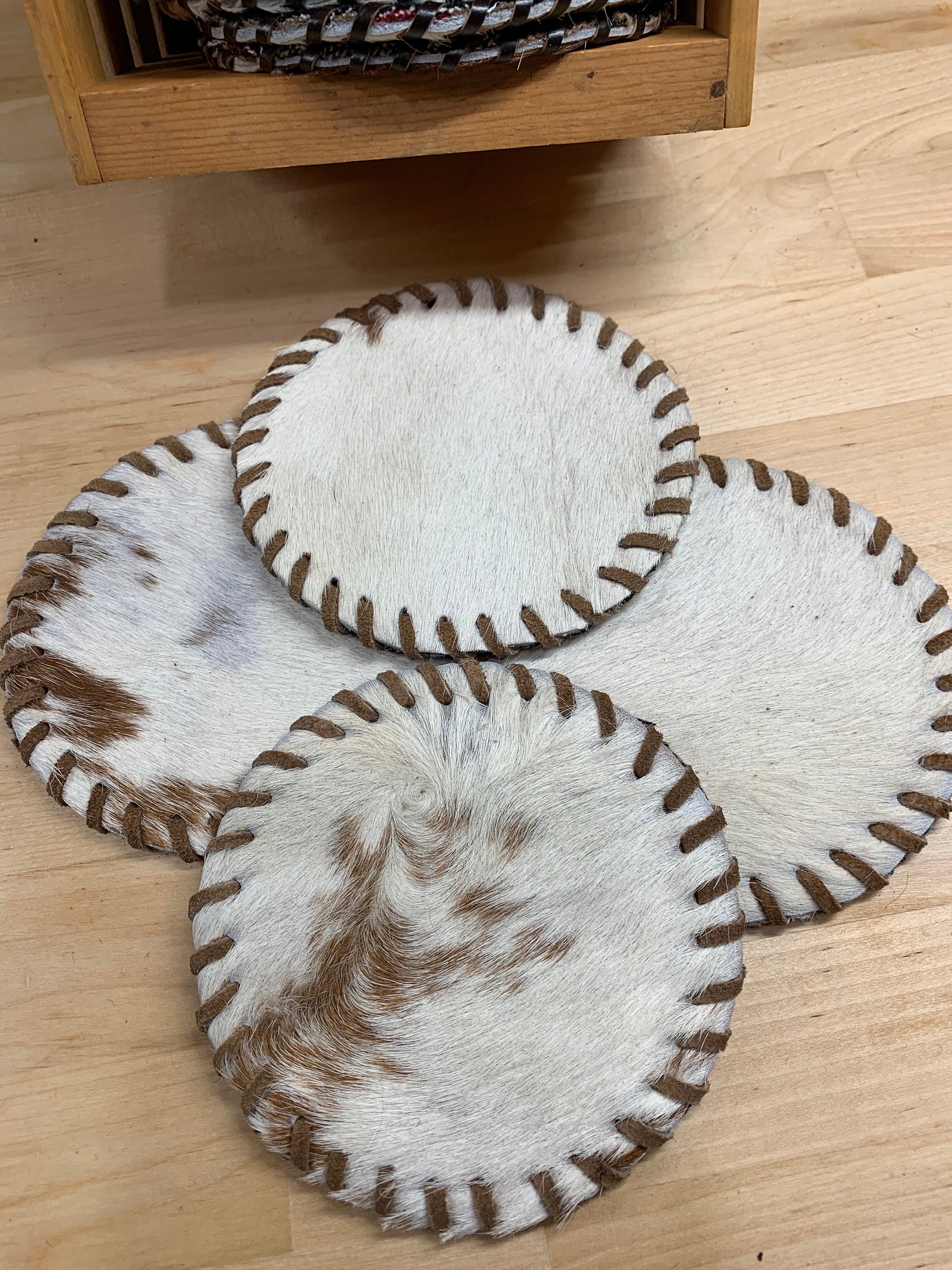 Hand Laced COWHIDE COASTERS, Multiple Colors, Western Feel, 5" Diameter ...