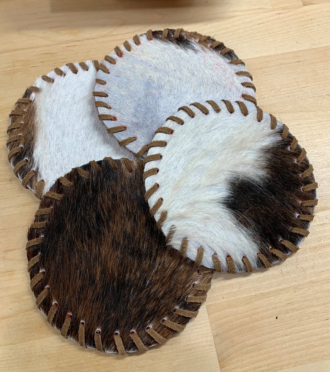 Hand Laced COWHIDE COASTERS, Multiple Colors, Western Feel, 5" Diameter ...