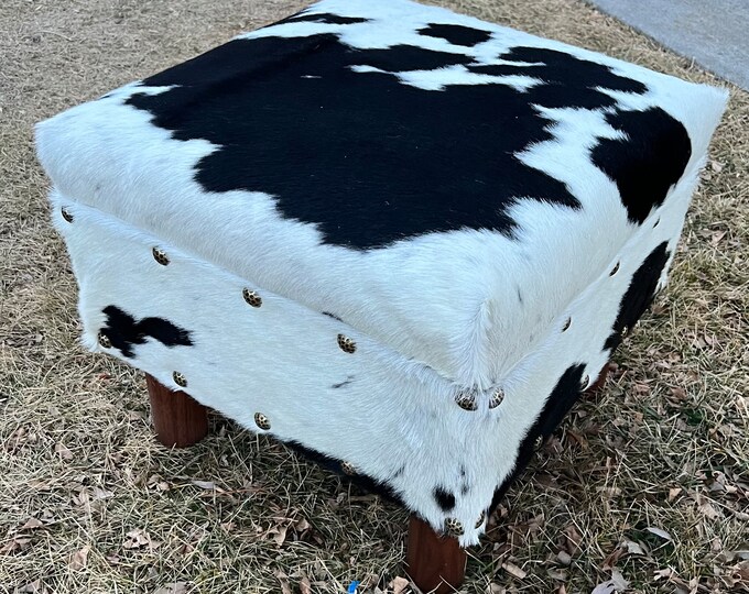 Small Cowhide Ottoman, Bench, Coffee Table, Tri Color Cowhide, 20x20x18 ...
