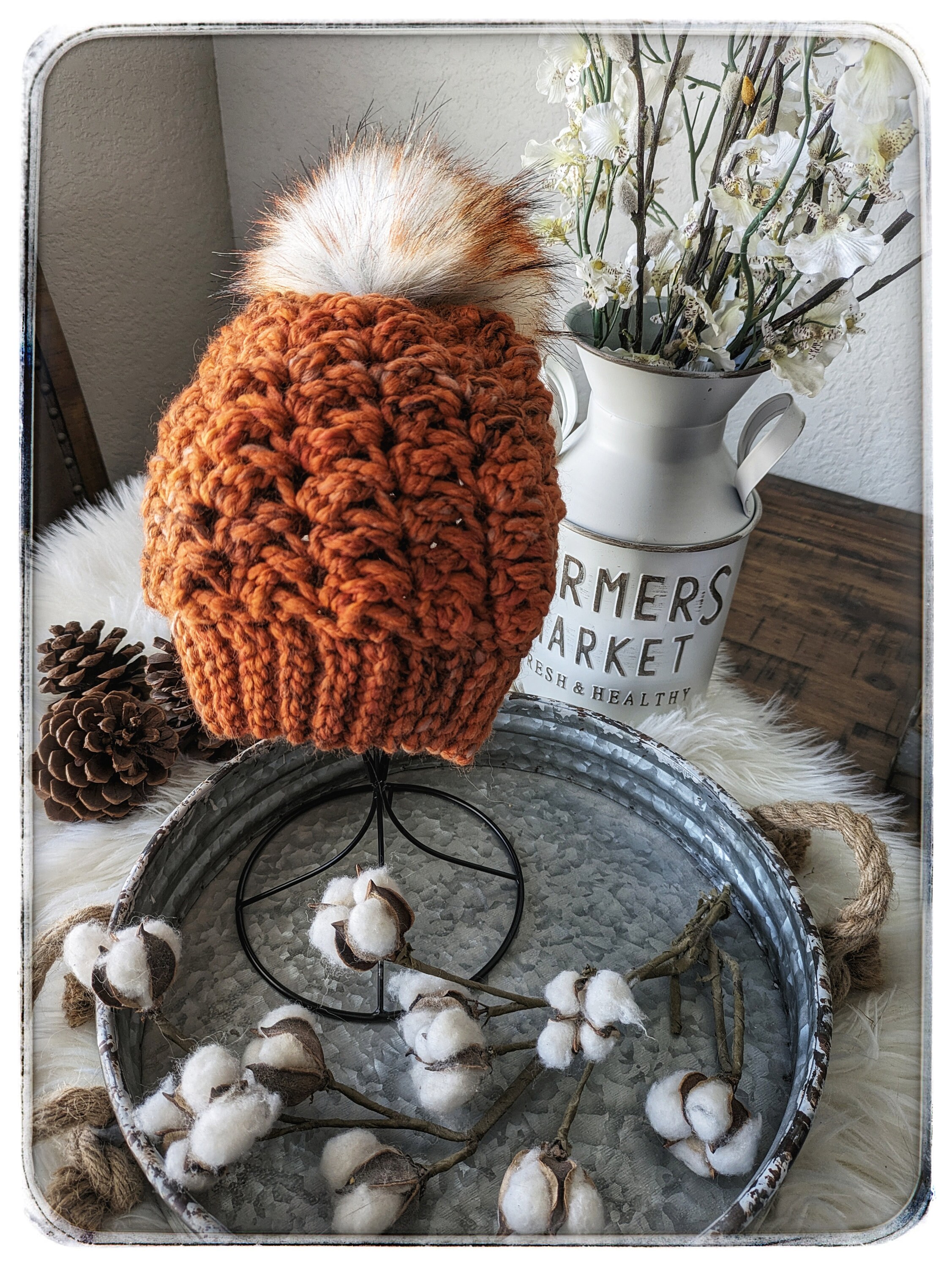 Rust Colored Hat | Burnt Orange Hat | Autumn Colors | Rustic Knit Hat ...