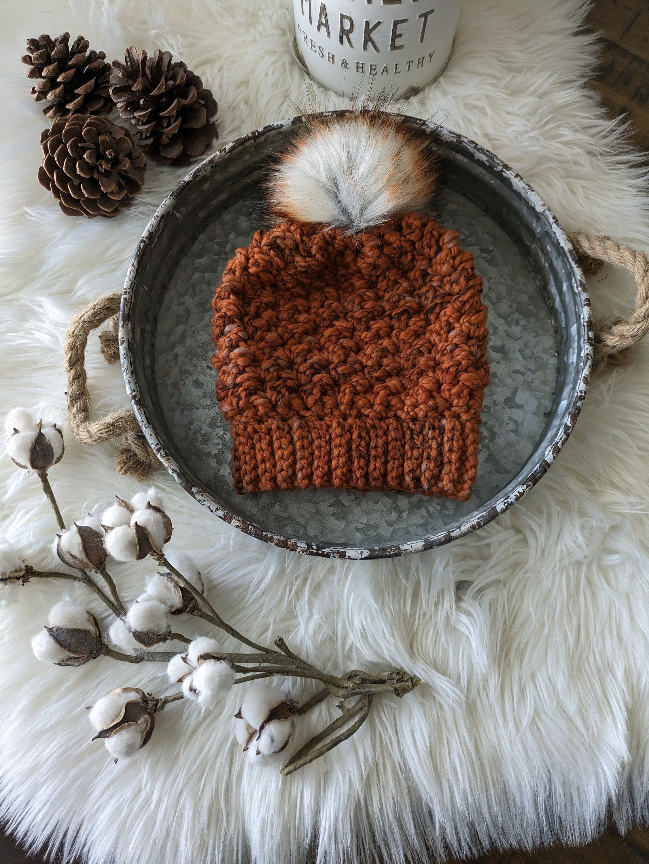Rust Colored Hat | Burnt Orange Hat | Autumn Colors | Rustic Knit Hat ...