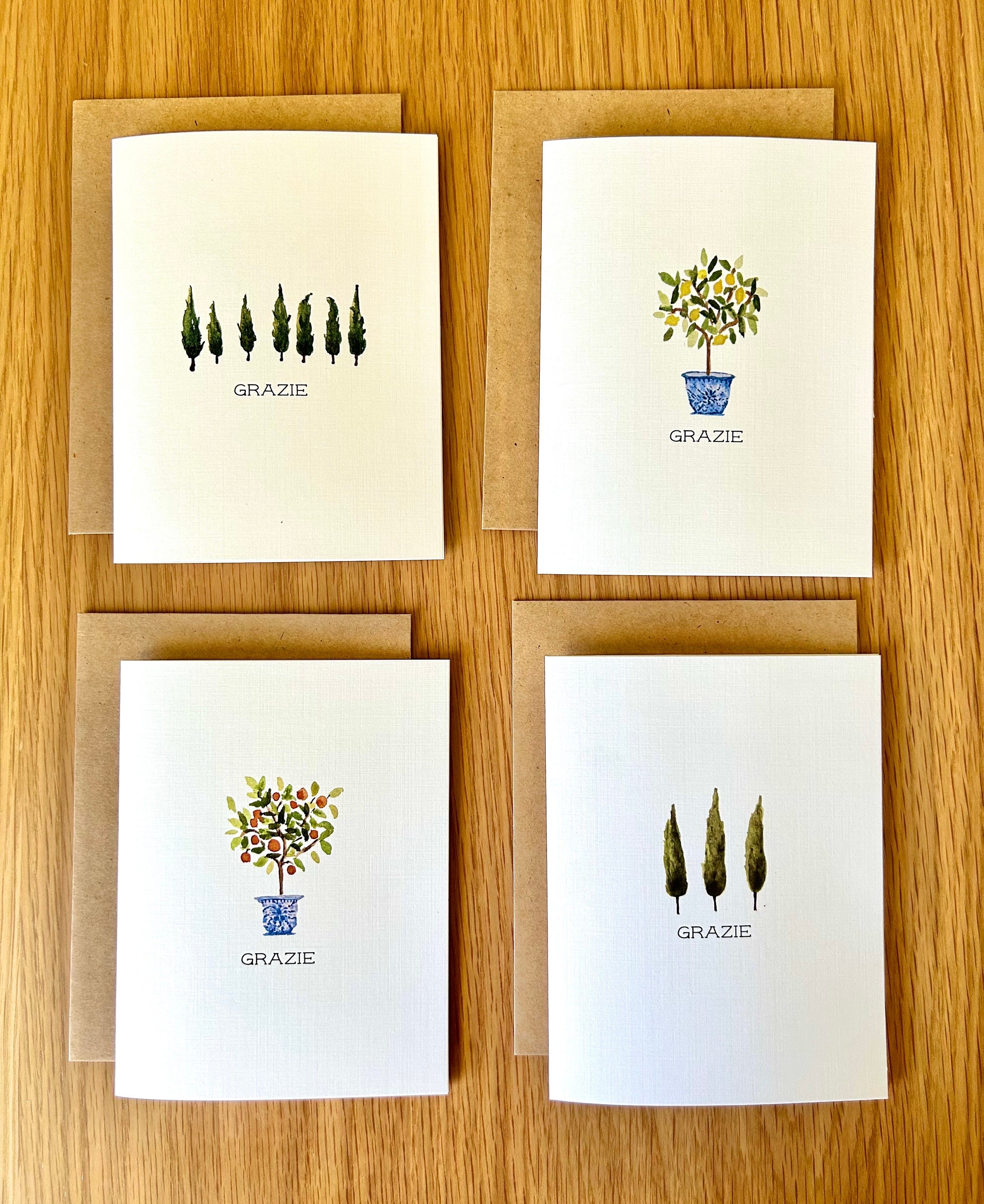 Set of 8 Italian “grazie” Thank You Notecards (stationary), With ...