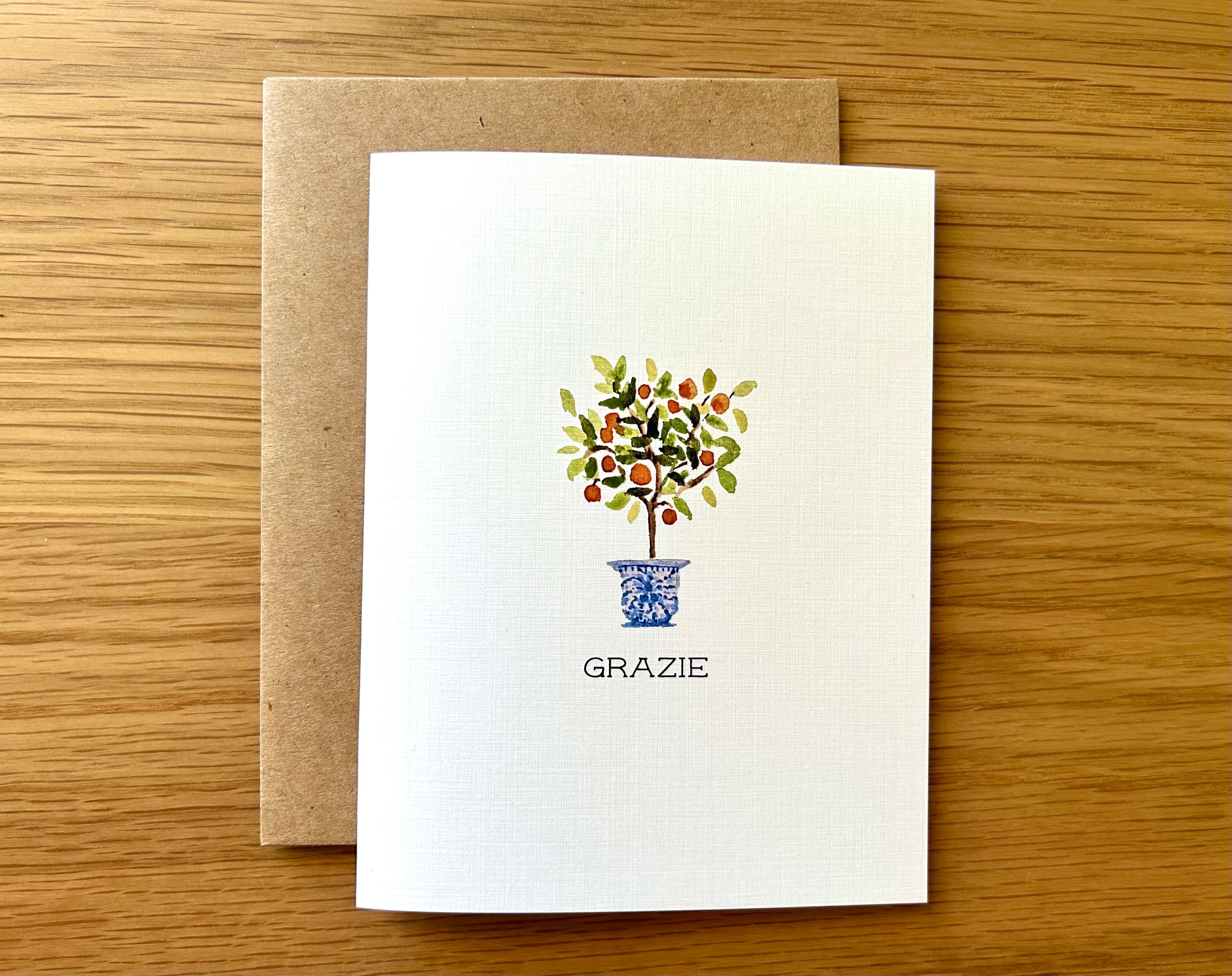 Set of 8 Italian “grazie” Thank You Notecards (stationary), With ...