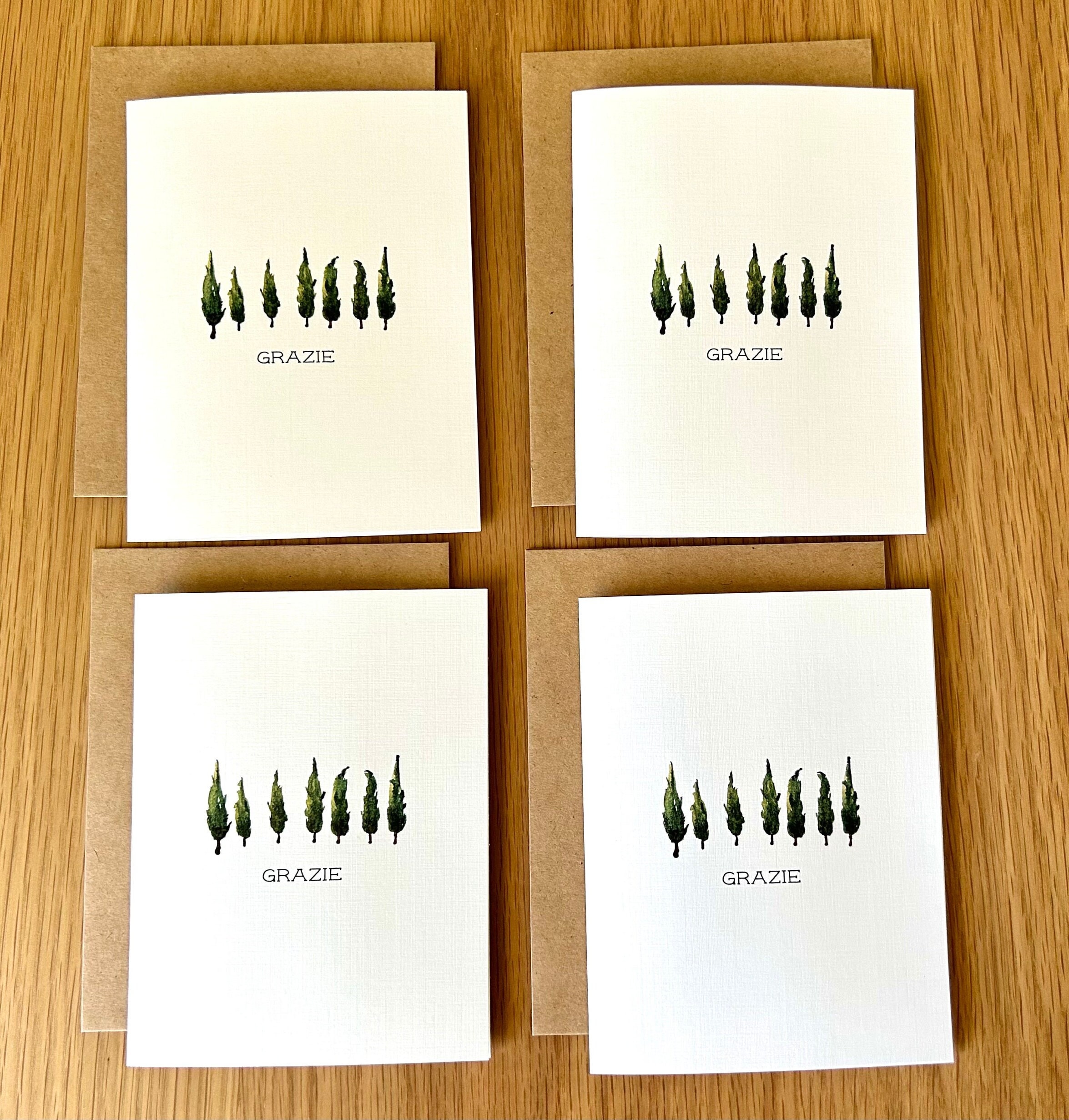 Set of 8 Italian “grazie” Thank You Notecards (stationary), With ...