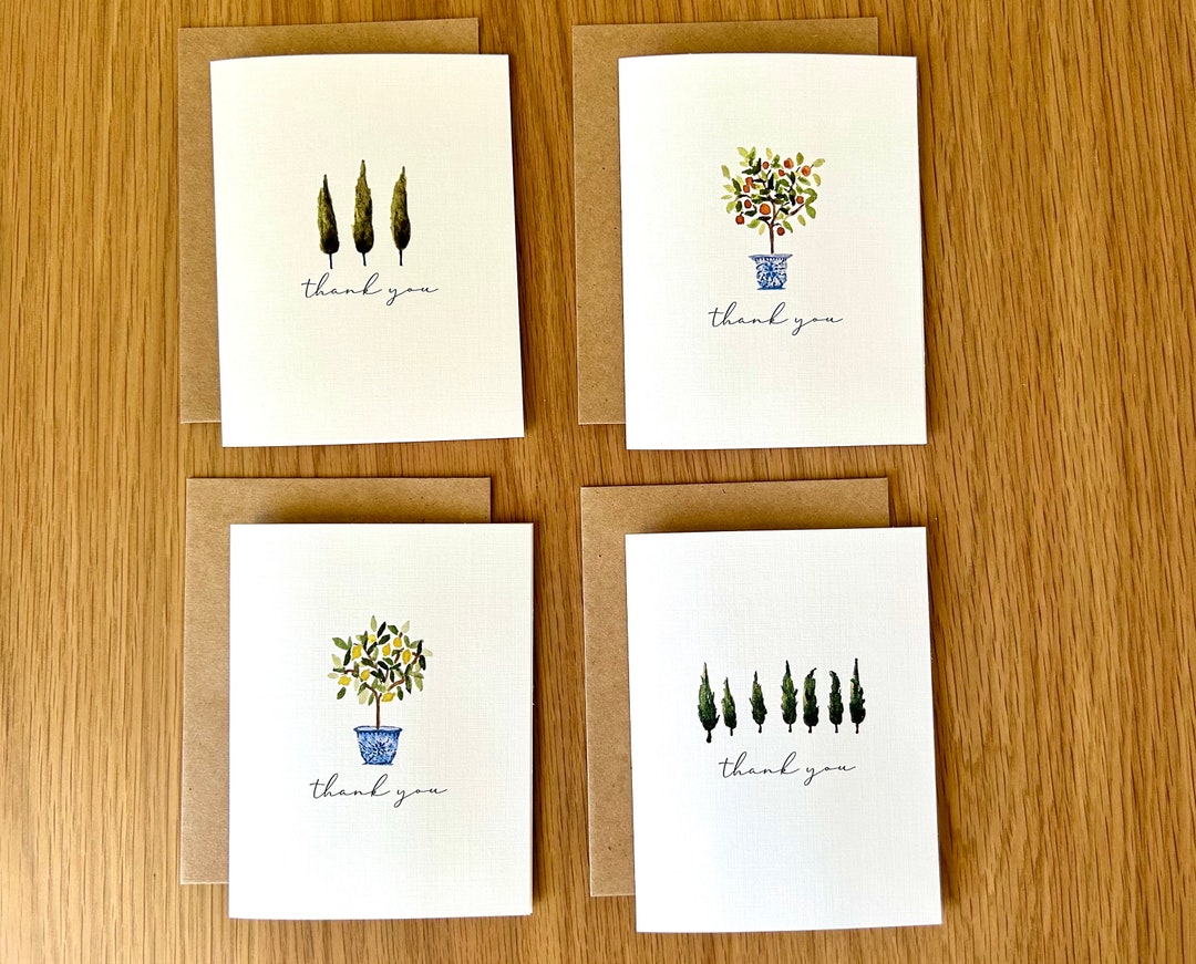 Set of 8 Watercolor Italian Thank You Notecards (stationary), With ...