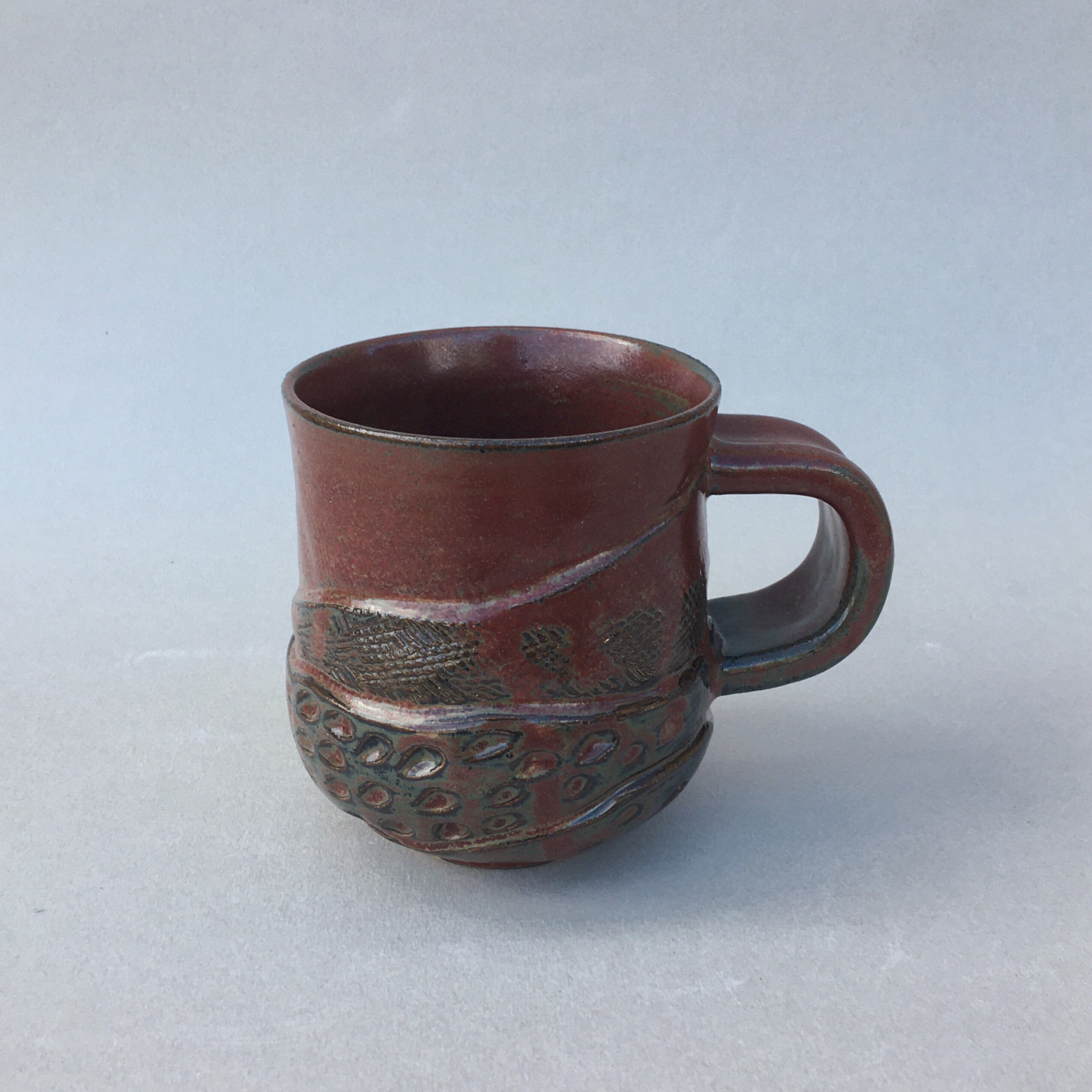 Carved Coffee Mug, Red — MOHEI CERAMICS