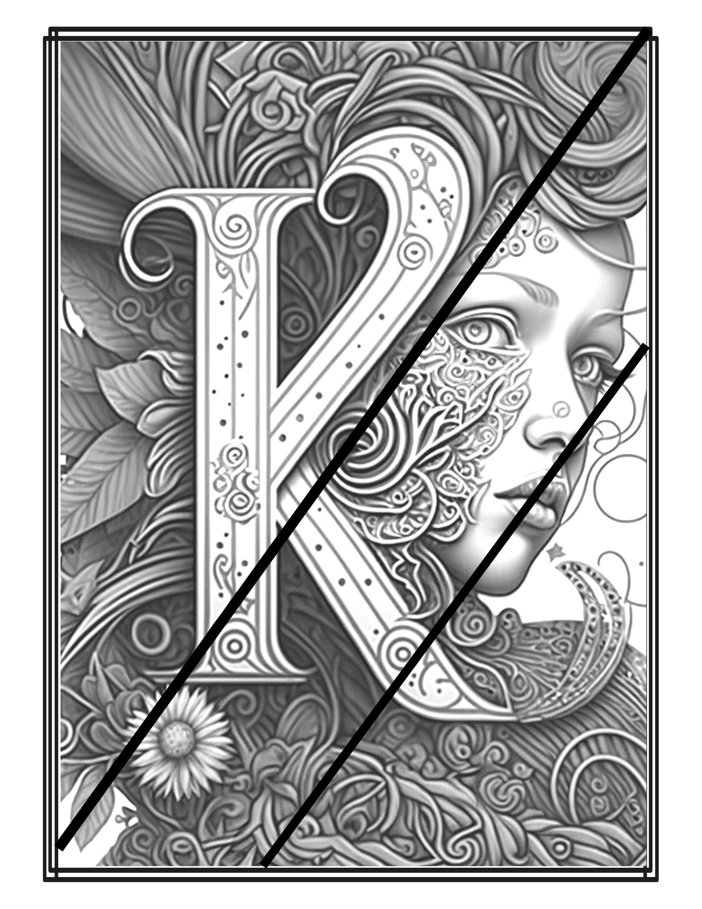 The Letter K Illustrated Letter K Adult Coloring Page Instant Download ...