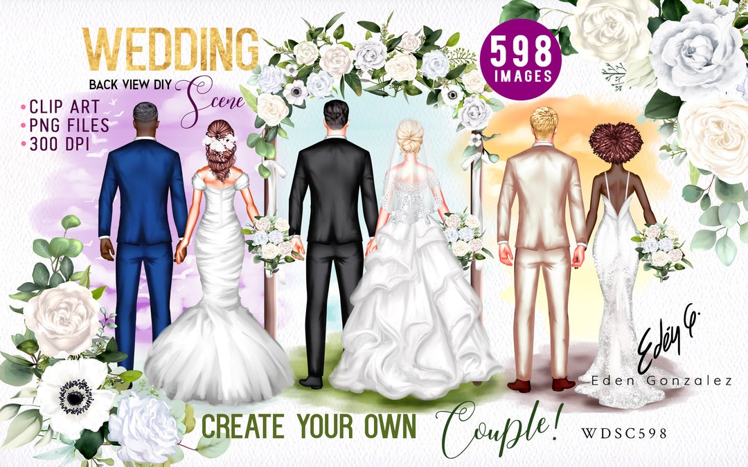 Wedding/back View Diy/clipart/bride/groom/marriage/match/nuptials/union ...
