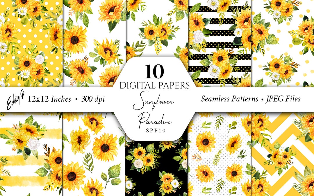Sunflower Digital Papers/yellow/patterns/scrapbook/seamless/print ...