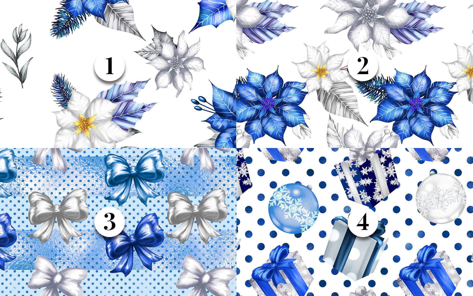 Christmas Digital Papers/blue/navy/silver/klein/patterns/noche Buena ...