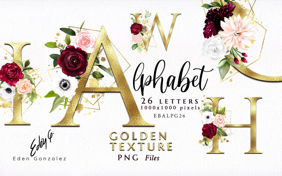 Alphabet/letters/png/golden/floral/clipart/burgundy/arrangements ...