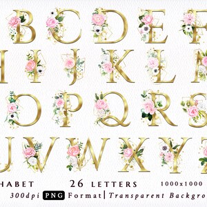 Alphabet/letters/png/golden/floral/clipart/pink/rose Gold/arrangements ...