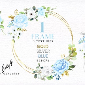 Digital Blue Golden Frames/clipart/roses/flowers/arrangements/bouquets ...